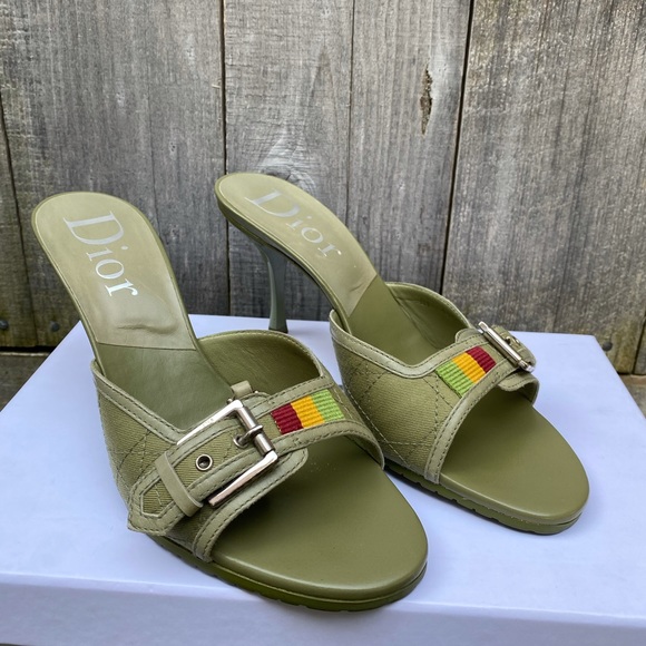 Dior | Shoes | Solddiorissimo Rasta Leather Trim Embellishment Heels ...